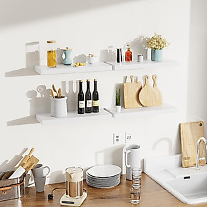 Bellsal Floating Shelves for Wall, White Engineered Wood Wall Shelf Set of 4, 16" Wall Mounted Floating Shelf for Kitchen, Living Room, Bedroom, Bathroom Storage, Book Shelf for Wall Home Decor