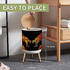 OJNR36WKPD Small Trash Can with Lid Two Dragon Heads Fire Transperent Ornaments Round Garbage Can Press Cover Wastebasket Wood Waste Bin for Bathroom Kitchen Office 7L/1.8 Gallon