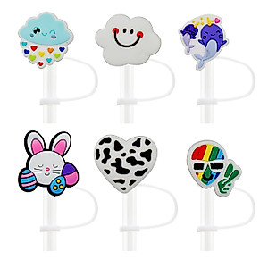 Gibleitz Random Different Straw Cover Caps for Tumbler Cup,40PCS Mixed Cute Dringking Straw Toppers,10mm Dust-Proof Reusable Straw Tips Lids,Bulk PVC Straw Protector for Party Gifts