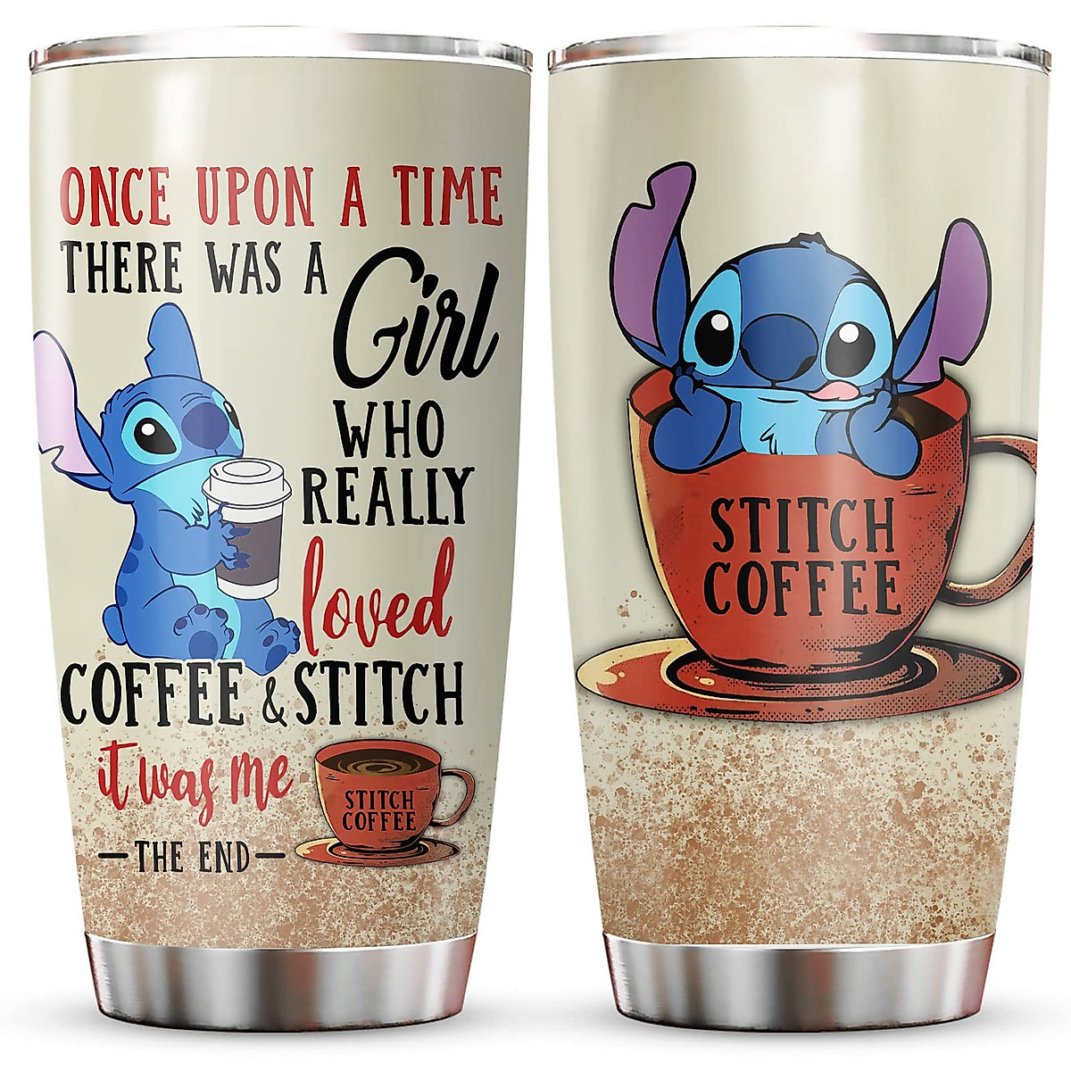 XXME Blue Alien 20 Oz Tumbler With Lid, Once Upon A Time There Was Girl Who Really Loved Cartoon Character Insulated Coffee Travel Tumbler, Gifts For Lovers, Birthday Daughter Son, Beige 1