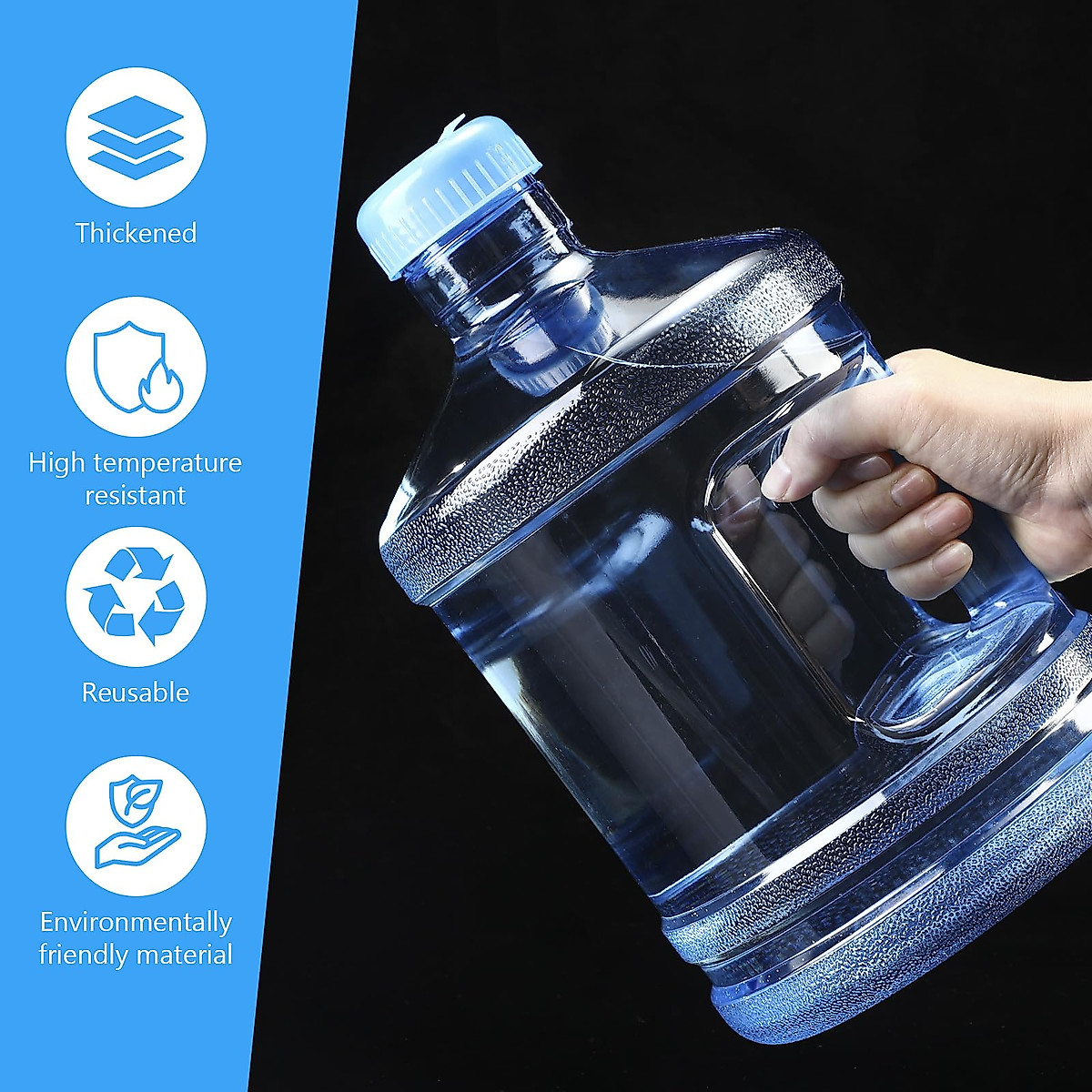 Hoolerry 2 Pieces Water Bottle 1 Gallon Round Plastic Water Jug with Handle Reusable Leak Proof Bottle for Gym Sports Office Daily Cold Liquids Drinking Use, Blue