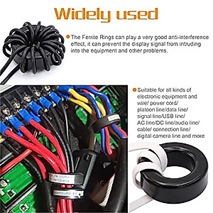 Taigoehua 27 Pieces RFI EMI Noise Suppressor Cable Clip for 3mm/ 5mm/ 7mm/ 9mm/ 13mm Diameter Cable with 40X24X16mm Ferrite Ring Toroid core Iron (Black)