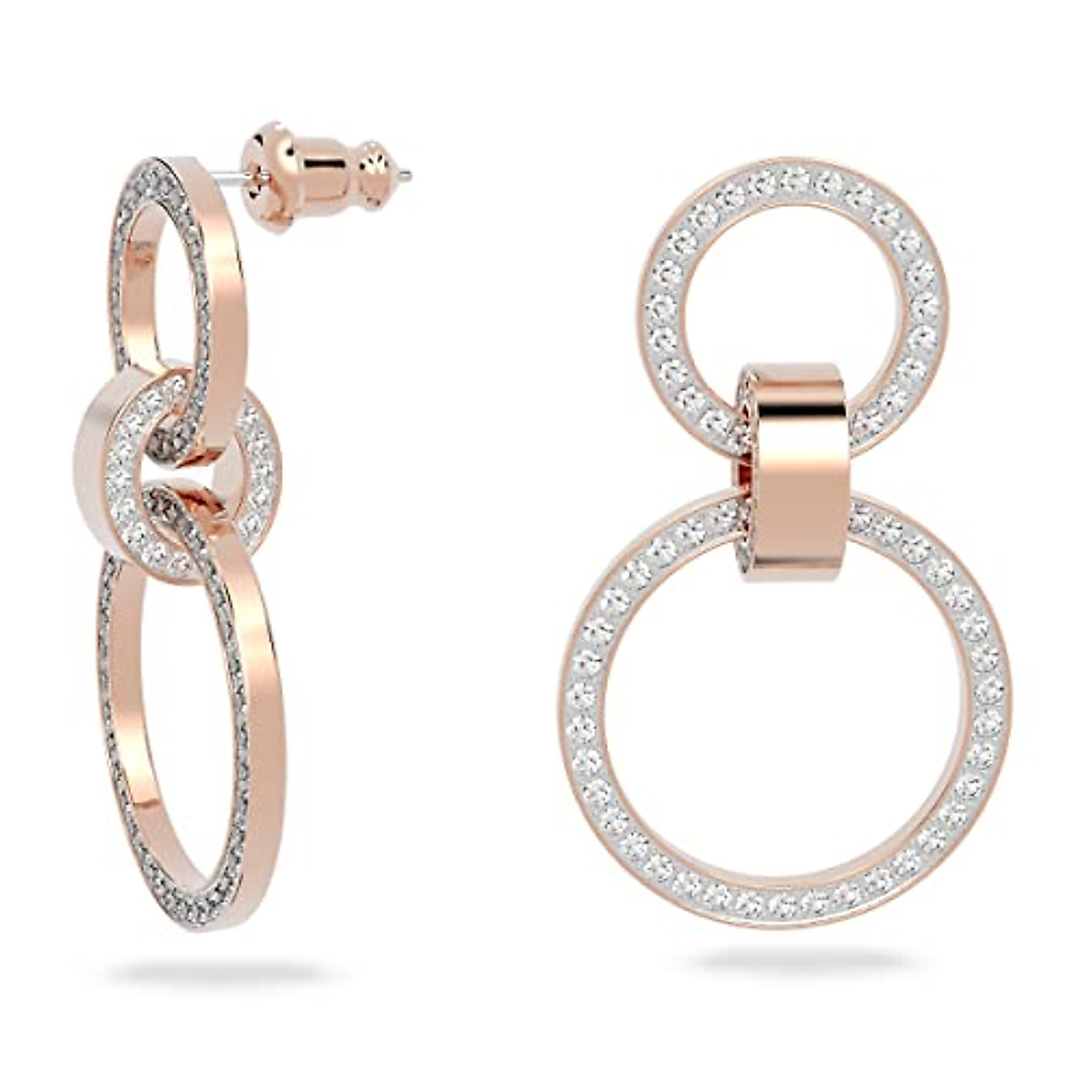 Swarovski Hollow Hoop Pierced Earrings with White Crystal Pavé, on an Interlocking Rose Gold-Tone Finish Circle Motif setting, Part of the Swarovski Hollow Collection