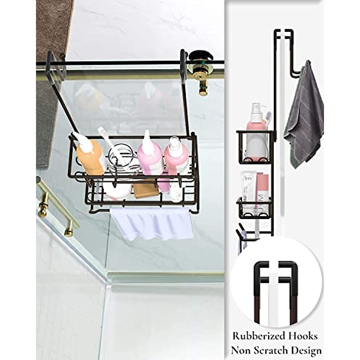 TreeLen Shower Caddy over the Door Rustproof Hanging Shower Organizer with 12 Hooks Shampoo Towel Holder for Bathroom Storage Shelf Rack -Bronze …