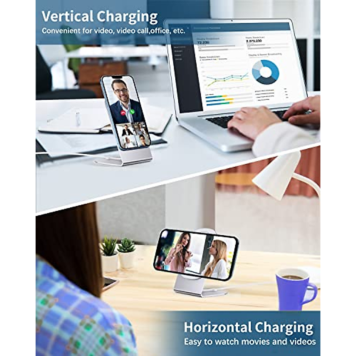 Magnetic Wireless Charger Mag-Safe Charger for iPhone 14/13/12 Series Convertible Magnet Wireless Charging Stand/Pad with 20W Adapter 5ft Cable for iPhone 14 13 12 Pro/Max/Plus (White)