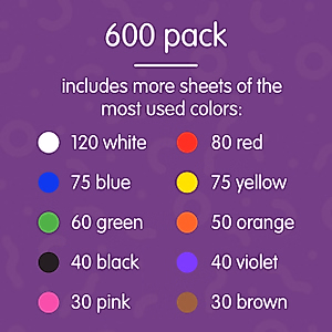 Colorations Color Construction Paper, Smart Pack, Assorted Color Paper, Colored Paper, Coloring Paper, Drawing, Craft Paper,Classroom Supplies, Kids Construction paper, 600 Sheets,Home,Home School Use
