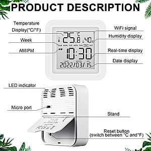 Flutesan 2 Pcs Smart Wireless Temperature Monitor Humidity Monitor Wireless Hygrometer Thermometer Digital Room Compatible with APP Notification Alert and LCD Display House