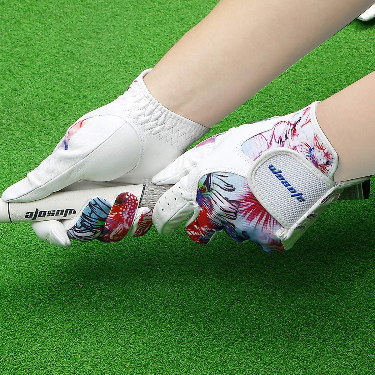 wosofe Golf Glove Women Pair Cool Leather Both Hand Summer Floral Large Colorful Breathable Sport Gloves