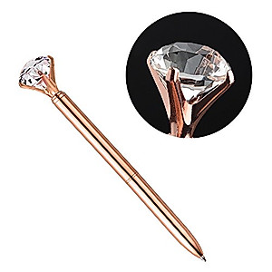 Coopay 12 Pieces Big Crystal Diamond Pens Rose Gold Pens Metal Ballpoint Pens and 12 Pieces Ballpoint Pen Refills in Black Ink for School Office