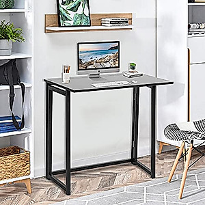 windaze 31.5" Folding Desk No-Assembly Small Computer Desk Home Office Desk Foldable Table, Laptop Table Desk, Sturdy Metal Work Desk for Small Space (31.5x17.8x28.7) (Black)