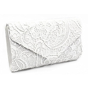 Clutch Purse Handbag Evening Bag Lace Messenger Bag Wedding Party Bag (White)