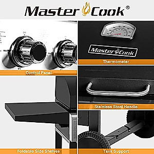 MASTER COOK Classic Liquid Propane Gas Grill, 3 Bunner with Folding Table, Black