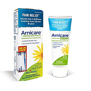 Boiron Arnicare Cream and Arnica 30c Value Pack for Pain Relief, Muscle Soreness, and Swelling from Buising or Injury - 2.5 oz + 80 Pellet Tube