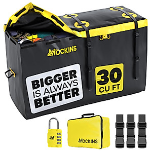 Mockins 30 Cu Ft Heavy Duty Trailer Hitch Cargo Carrier Bag | 60"x24"x36" Weatherproof Cargo Bag for Hitch Rack| Vinyl Vehicle Soft Shell Carriers w/Straps & Combo Lock | Waterproof Truck Bed Storage