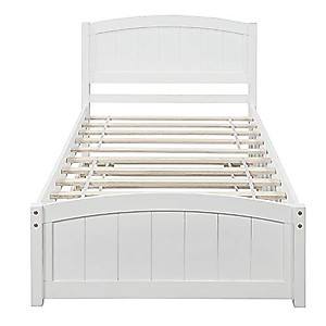 Rockjame Twin Platform Bed with Trundle, Minimalistic Stylish Wood Bed Frame, Easy to Install (White)