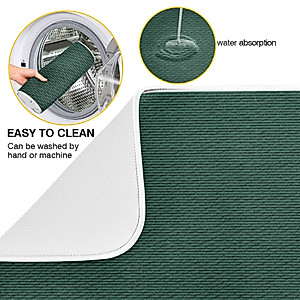Qilmy Hunter Green Dish Drying Mats Tableware Absorption Water Mat Home Decor Drying Pad for Kitchen Countertop, 18 X 24 Inch