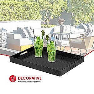 Home Basics Attractive & Elegant with Handles Serving Tray, 18" x 13" x 2" (Black)