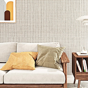 FunStick Beige Weave Grasscloth Peel and Stick Wallpaper Textured Beige Wallpaper for Bedroom Bathroom Walls Removable Beige Contact Paper for Cabinets Waterproof Grass Cloth Fabric Wall Paper 16"x80"