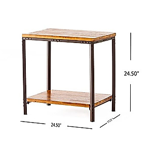 Christopher Knight Home Ronan Wood Rustic Metal End Table, Mahogany, 24.80 inches high x 24.40 inches wide x 17.70 inches deep, Sandblasted Teak