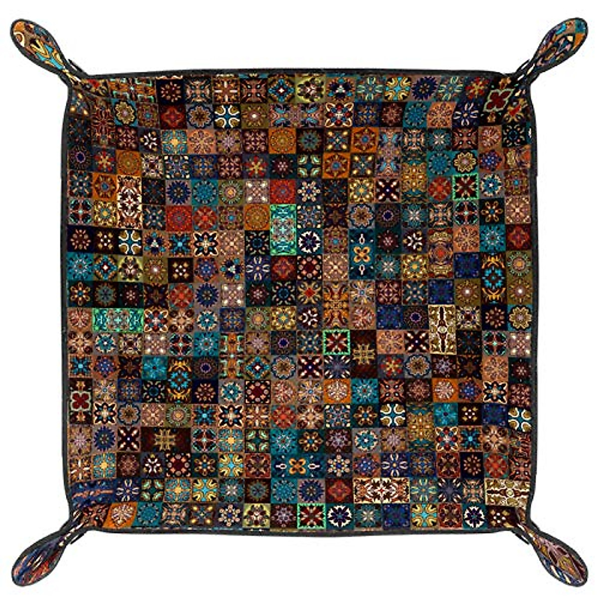 Small Storage Box,Mens Valet Tray,Ottoman Pattern,Leather Catchall Organizer for Coin Box Key Jewelry