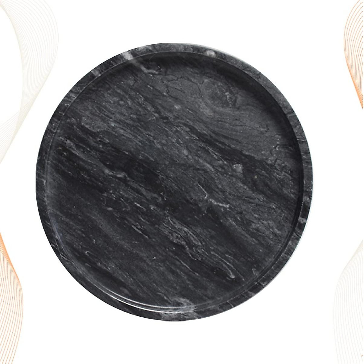 Hoement Wedding Ottoman Trinket Dish Serving for Creative Design Party Fruit Coffee Round Marble Storage Platter Dessert Jewelry Gift Natural Ring Black Accessories Vanity Holder Dried