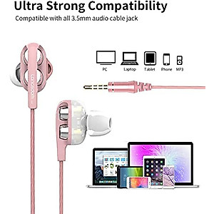 Earphones Wired in Ear Noise CANCELING with MICPHONE Crystal Clear Soun Compatible with Android MP3/MP4 (Rose Pink)