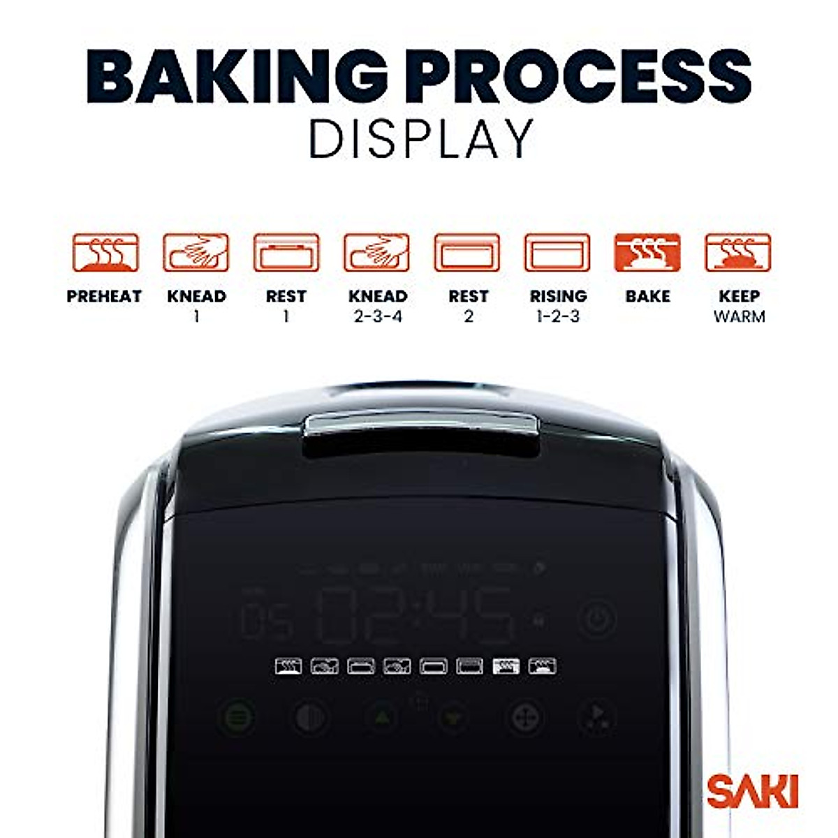 SAKI 3 LB Large Bread Maker Machine, 12-in-1 Programmable Large Bread Machine, with Nonstick Ceramic Bread Pan & Large Digital Touch Panel, 3 Loaf Sizes with 3 Crust Colors Options, Keep Warm Mode