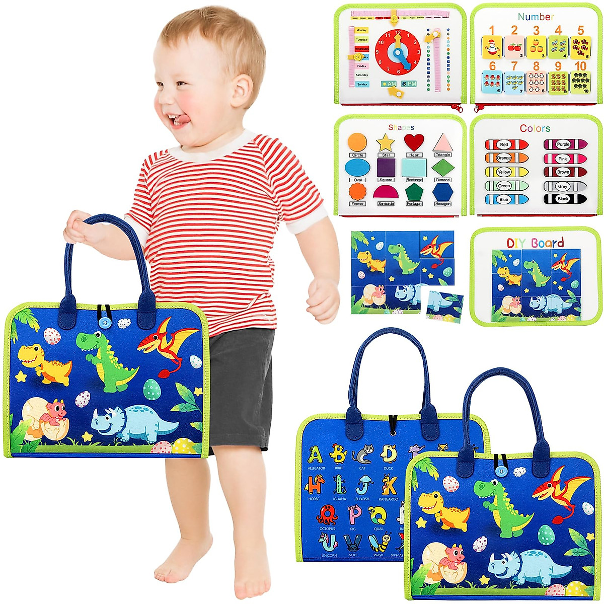 Busy Board, Toddler Busy Book for 1 2 3 4 Year-Old Boys Girls Birthday Gifts - 8 in 1 Preschool Educational Learning Toys with Alphabet Count Motor Skill, Toddler Travel Toys