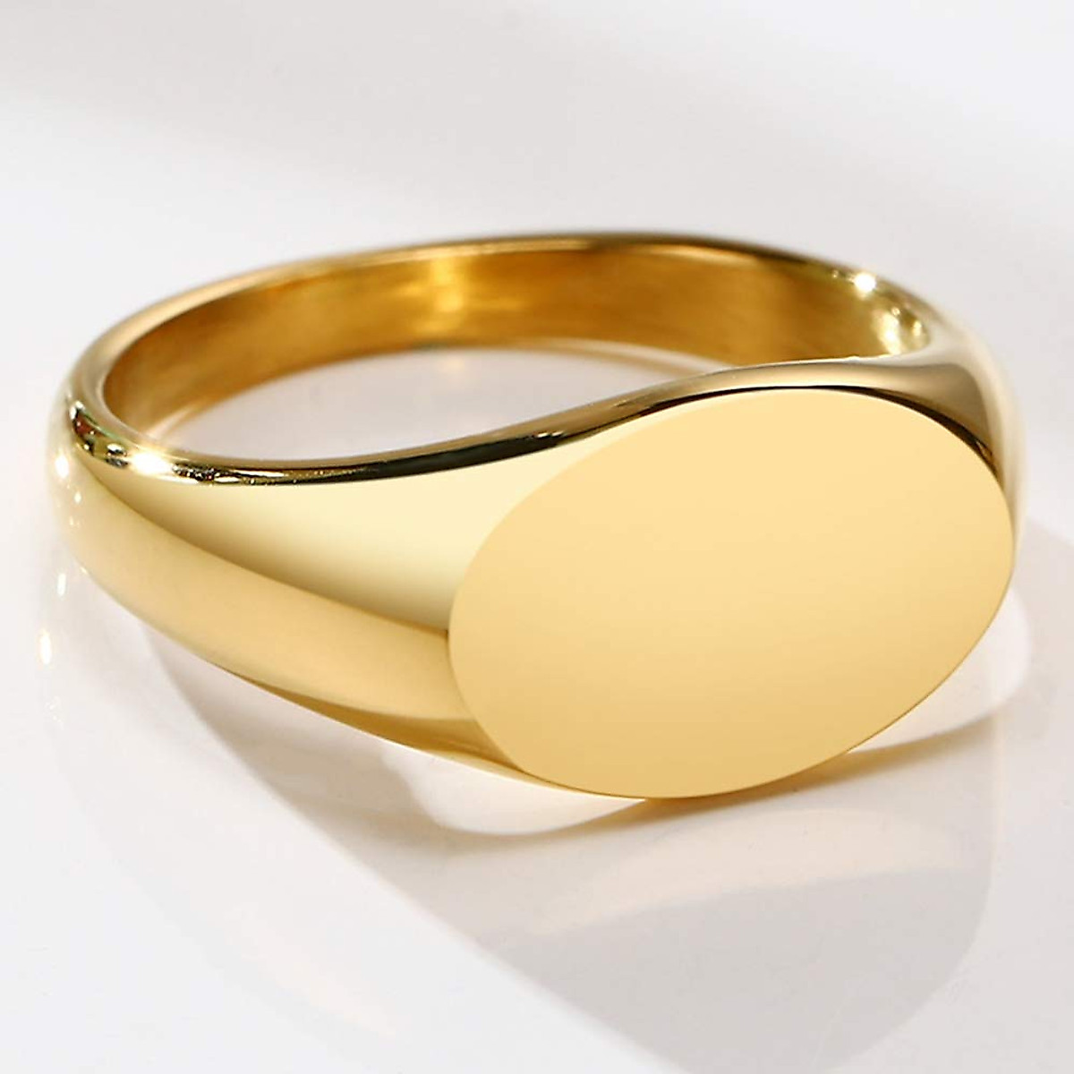 Jude Jewelers Stainless Steel Classical Simple Plain Oval Shape Signet Style Pinky Wedding Statement Promise Anniversary Ring (Gold, 4)