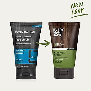 Every Man Jack Gentle Exfoliating Face Scrub For Men- Exfoliate Away Dead Skin, Moisturize, and Revive Tired Skin with Jojoba Beads, Hyaluronic Acid, and Caffeine - 4.2 oz Men’s Face Scrub -Twin Pack