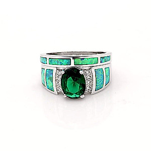 UFOROO Opal Ring Set Platinum Plated Wedding Rings for Women ring set of 7 rings with opals