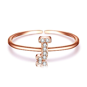 EleQueen 14K Rose Gold Plated Stackable Initial Letter J Ring 925 Sterling Silver Alphabet Ring Fashion for Women Girls