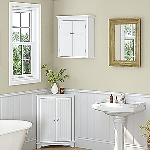 UTEX Bathroom Wall Cabinet,Bathroom Cabinet Wall Mounted with Doors and Ajustables Shelves, Wood Hanging Cabinet Over The Toilet,White