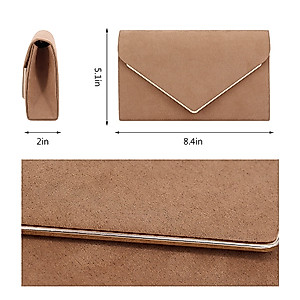 jascaela Women's Faux Suede Evening Clutch Handbags Envelope Evening Purses for Wedding Cocktail Prom Party - Camel