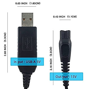 Replacement 3.3Ft USB Charger Cord Compatible with Philips Norelco One Blade Shaver,15V Charging Power Cable for HQ8505 7000 7120 7140 5000 3000 Series Electric Razor,2 Pack