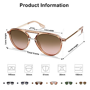 SOJOS Retro Aviator Polarized Sunglasses for Women Men Double Bridge Ladies Shades SJ2078 with Clear Brown Frame/Gradient Brown Lens
