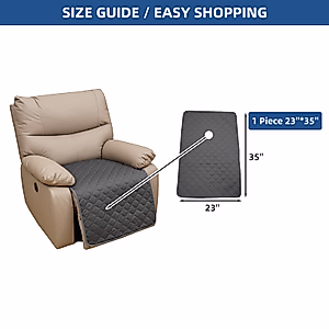 Eismodra Waterproof Recliner Chair Covers for Reclining Couch Slipcovers Seat Cushion,Anti-Slip Sofa Cover for Dogs Pets Furniture Protector Washable,Gray 23 x 35 inches (Only 1 Piece)