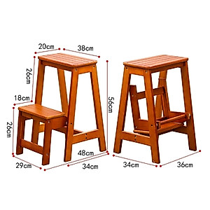 YokIma Step Stool 2-Step Ladder Chair,Wooden Large Steps Stool Ladder Flip Folding Safety Non-Slip Shoe Bench/Flower Rack for Kitchen Bathroom Office