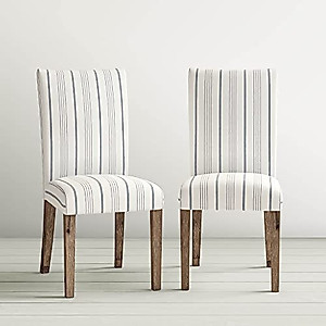 Jofran Eastern Tides Upholstered Parsons Dining Chair, Off-White with Blue Stripes
