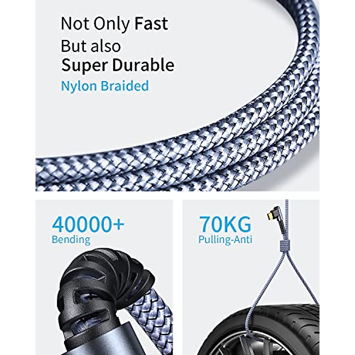 USB C Cable 3.2A 2-Pack [90°, Gold-Plated] 6.6+6.6FT MRGLAS Type C Charger Fast Charging Cable Right Angle Nylon Braided USB A to USB C Charging Cable Compatible with Galaxy S10 S9 Plus S21 Note 10 LG