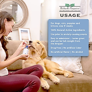 Richard’s Organics Pet Calm, 4 oz. Bottle – Natural Cat and Dog Anxiety Relief – 100% Natural Pet Stress Relief – Drug-Free Calming Drops, Settles Nerves and Reduces Hyperactivity