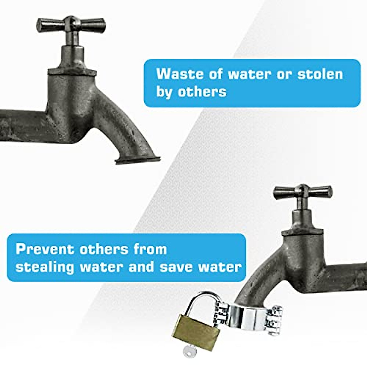 NUSET Water Faucet Lock - Water Spigot Lock for Garden Hose Bib Lock, Chrome, 2895-2, 2 Pack