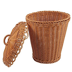 Cabilock Woven Storage Basket Trash Can Wastebasket Bedroom Woven Trash Can with Lid Garbage Bin Rubbish Paper Storage Container for Home Bathroom Kitchens