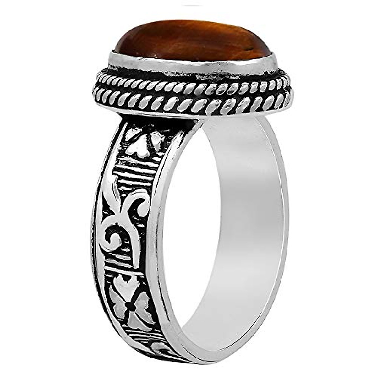 Tiger Eye Ring Size 9 Sterling Silver Plated For Women, Brown Stone June Birthstone Southwest Bohemian Jewelry Christmas Mother's Day Gifts For Her