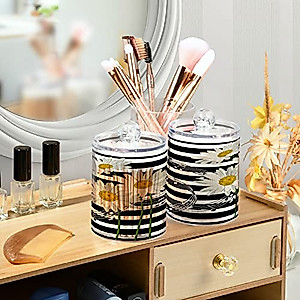 xigua 2 Pack Daisies Music Notes Apothecary Jars with Lid, Qtip Holder Storage Containers for Cotton Ball, Swabs, Pads, Clear Plastic Canisters for Bathroom Vanity Organization (10 Oz)