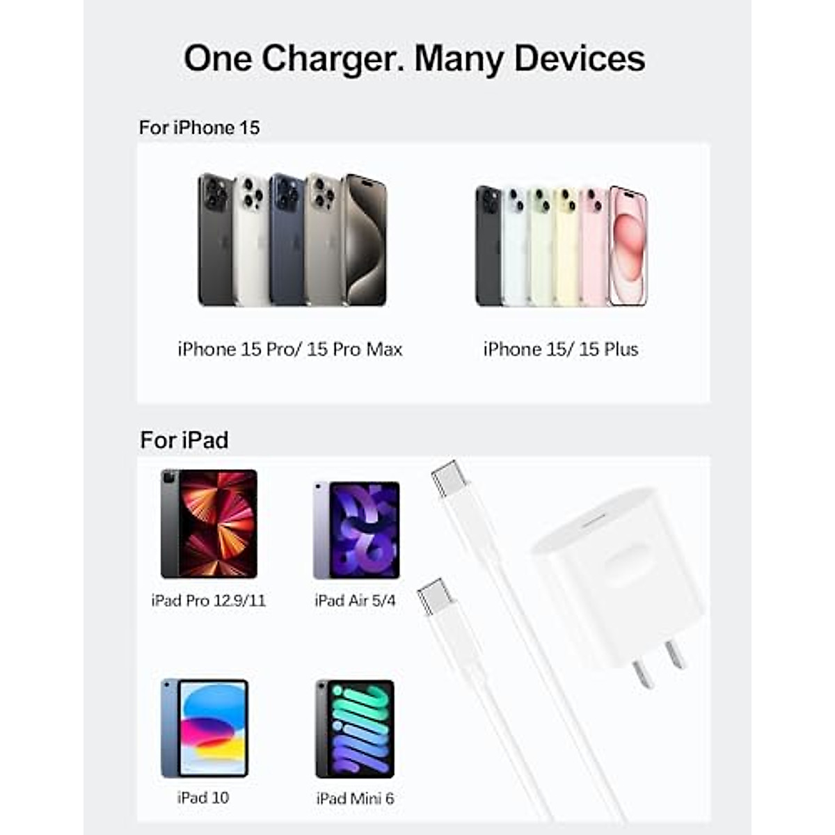 iPhone 15 Pro/15 Pro Max Charger, 35W USB C Charger Block with 10ft USB-C to C Fast Charing Cable for iPhone 15/15 Pro/15 Pro Max/15 Plus, iPad Pro 12.9/11, iPad Air 5/4, iPad 10