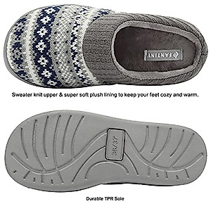 CIOR Women's Memory Foam House Slippers Sweater Knit Embroidered Pattern and Ribbed Hand-Knit Collar-U1MTW014-Navy Blue-38-39