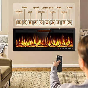 ALPACA 50" Slim Electric Fireplace Recessed and Wall Mounted,Wall Fireplace and Freestanding Linear Fireplace, with Remote Control,13 Adjustable Flame Color and 5 Brightness, 750W/1500W