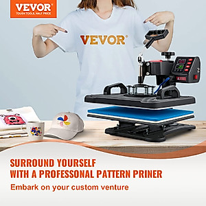 VEVOR Heat Press Machine, 12 x 15 Inch, 5 in 1 Combo Swing Away T-Shirt Sublimation Transfer Printer with Teflon Coated, Mug/Hat/Plate Accessories Included, ETL/FCC Certificated, Black