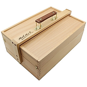 Mont Marte Multi-Purpose Wooden Art Box. 3 Layers of Storage for Organizing Art Supplies. Features a Leather Carry Handle for Easy Transport